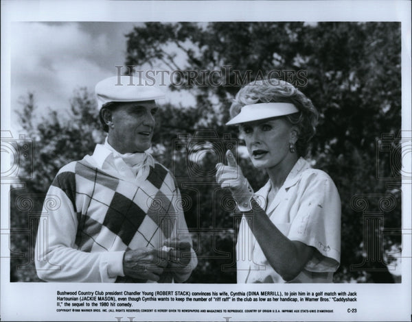 1988 Press Photo Robert Stack Actor Dina Merrill Actress Caddyshack II Movie - Historic Images
