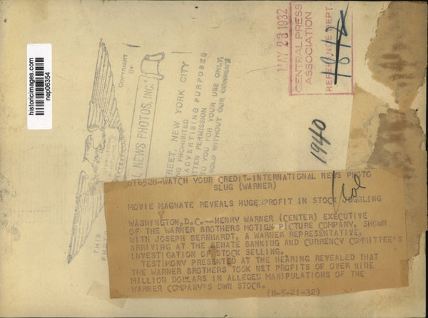 1932 Press Photo Henry Warner, Joseph Bernhardt at Senate Banking Committee - Historic Images