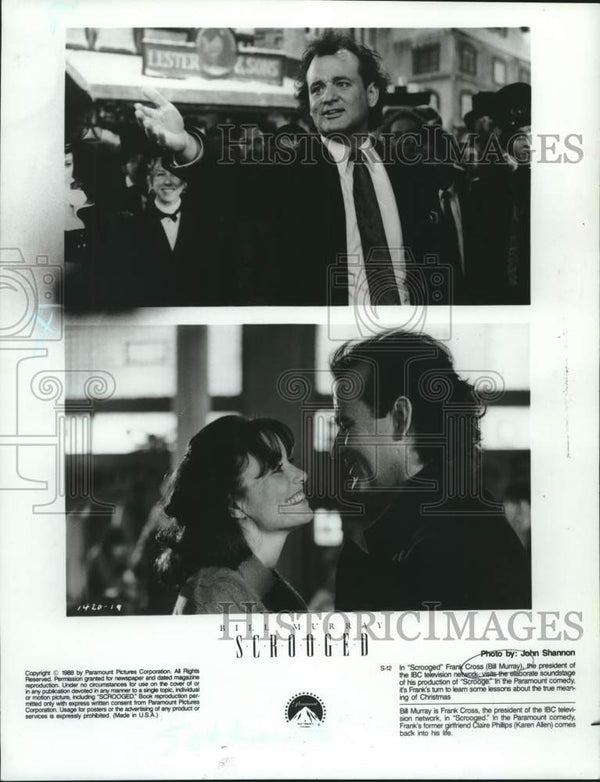 1988 Press Photo Bill Murray And Karen Allen Scrooged Historic Images