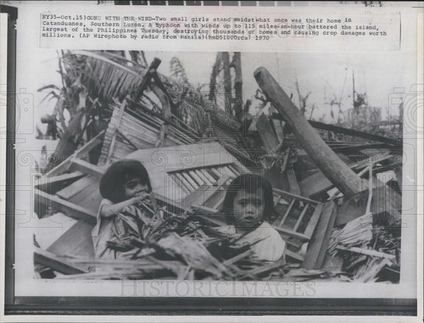 Two girls among ruins of home after Typhoon in Luzon 1970 Vintage Press Photo Print - Historic ...
