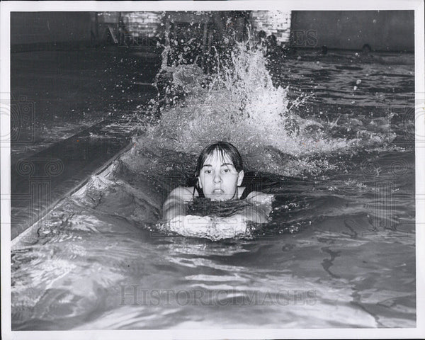 Swimmer Joanne S. paddles with float. 1966 Vintage Press Photo Print - Historic Images