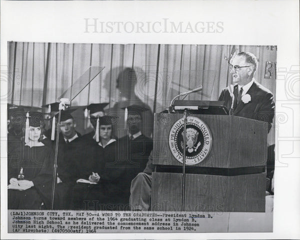 Pres. LBJ gives commencement address, at the LBJ High School 1964 ...