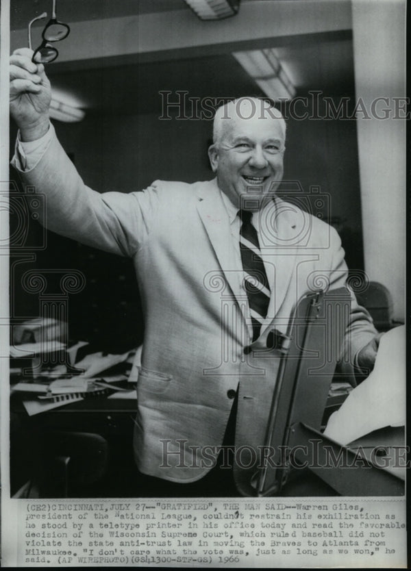 1966 National League Warren Giles stood by teletype printer - Historic Images
