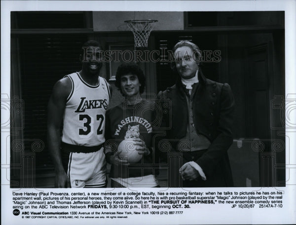 1987 Press Photo Paul Provenza, Magic Johnson & Kevin Scannell ...