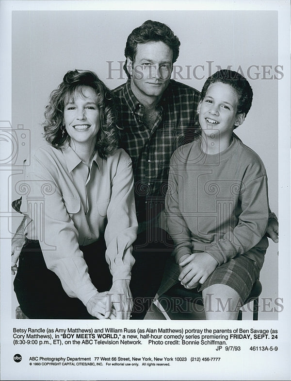 1993 Press Photo Betsy Randle, W. Russ, Ben Savage "Boy Meets World ...