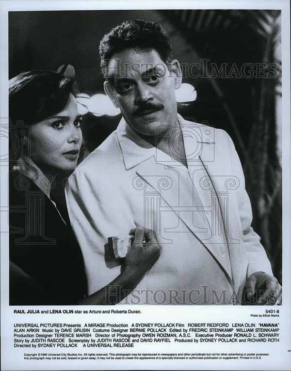 1990 Press Photo Raul Julia Actor Lena Olin Actress Havana Drama Movie ...