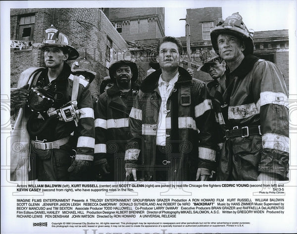 1990 Press Photo William Baldwin, Kurt Russell, Scott Glenn, "Backdraft ...