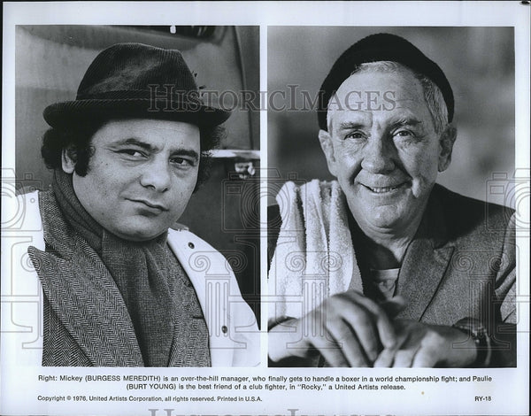 1976 Press Photo "Rocky" Burgess Meredith, Burt Young - Historic Images