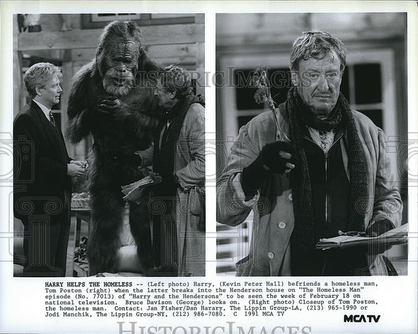 1991 Press Photo "Harry & the Hendersons" B Davison,KP Hall, Tom Poston ...