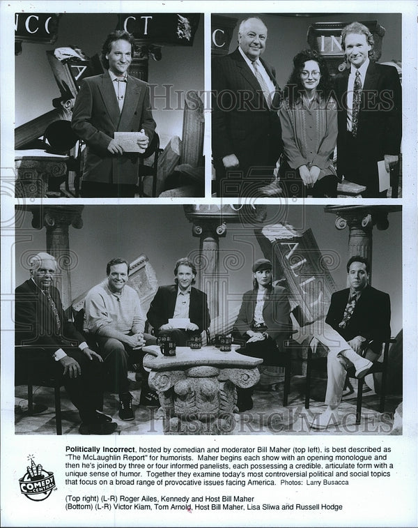 1993 Press Photo The McLaughlin Report Bill Maher Roger Ailes Tom ...