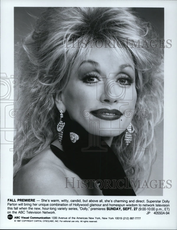 1987 Press Photo Dolly Parton Country Singer hosts Dolly TV Variety ...