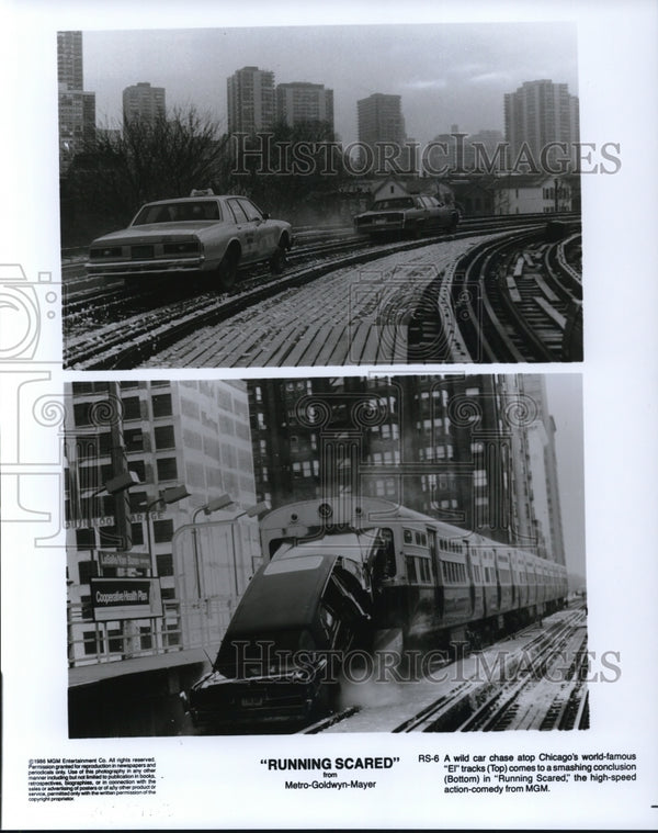 1986 Press Photo Car Chase scene from Running Scared movie film ...