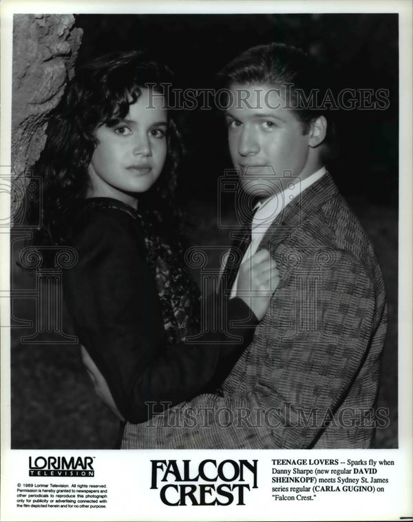 1989 Press Photo David Sheinkopf, Carla Gugino in Falcon Crest ...