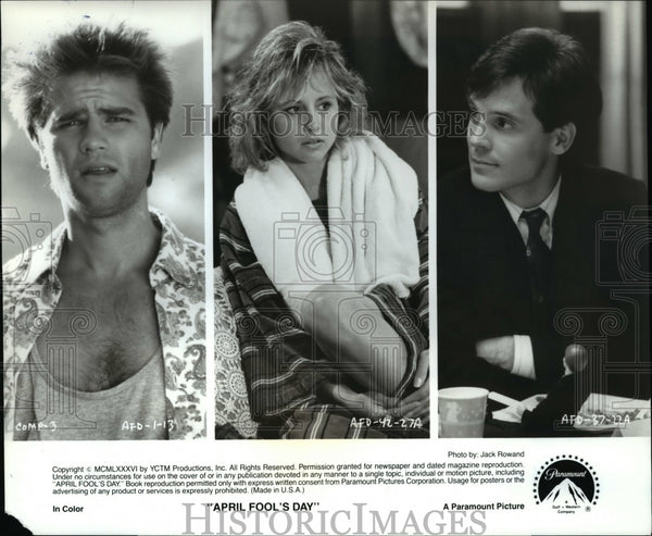 1986 Press Photo Jay Baker, Deborah Foreman, Ken Olandt in April Fool's ...