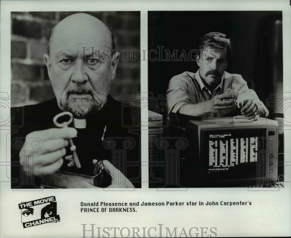 1989 Press Photo Donald Pleasance and Jameson Parker star in Prince of ...