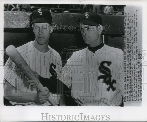 1951 Press Photo White Sox Manager Paul Richards Looks Over Bat With ...