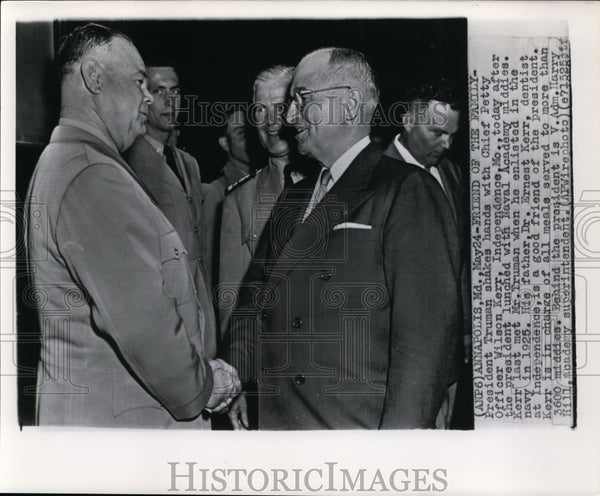 1948 Press Photo Pres Harry S Truman meet son of his good friend Wilso ...