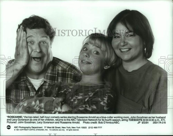 1991 Press Photo Cast members of the ABC comedy "Roseanne", in its ...