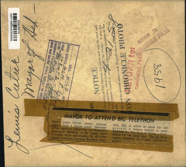 1958 Press Photo Mayor Lewis Cutrer with "The Eyes of Texas" Committee ...