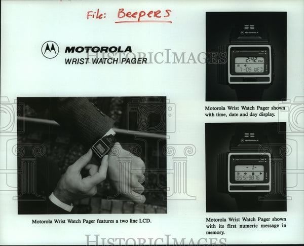 1990 Press Photo Motorola Wrist Watch Pager, Beeper Features, Time ...