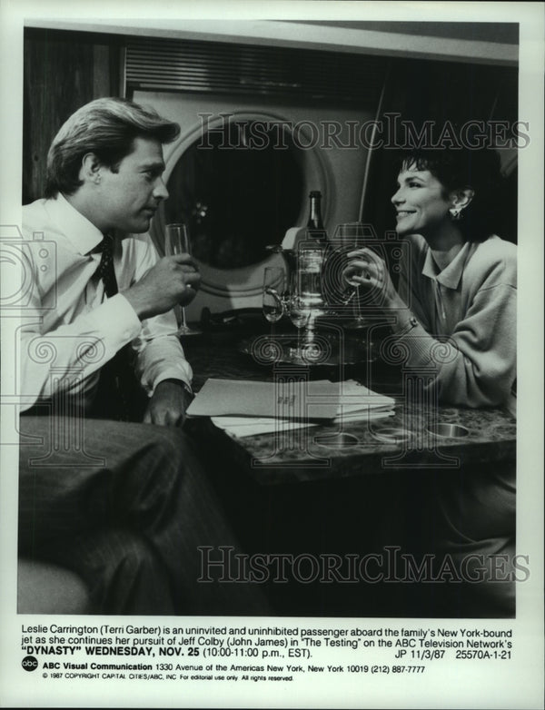1987 Press Photo Terri Garber and John James act in the series "Dynasty ...