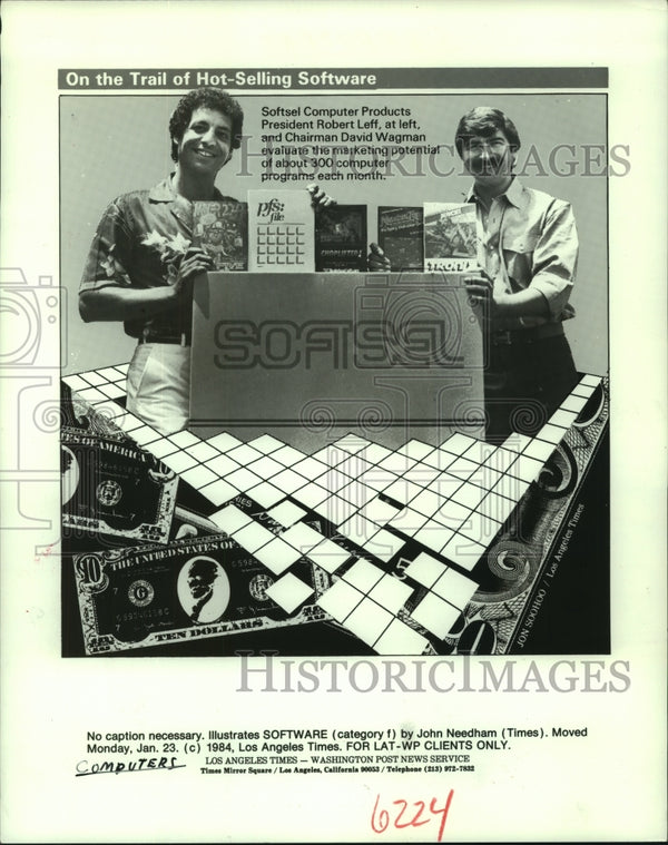 1984 Press Photo Robert Left and David Wagman pose with new computer ...