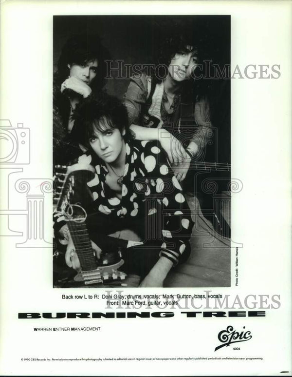 1990 Press Photo Burning Tree: Doni Gray, Mark Dutton, Marc Ford - rock ...