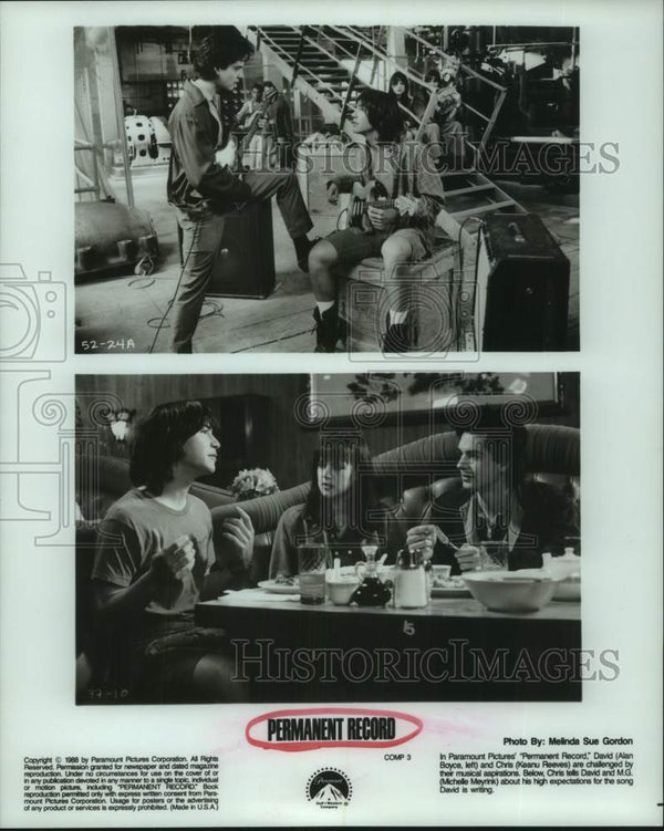 1988 Press Photo Alan Boyce, Keanu Reeves, Michelle Meyrink; "Permanen ...