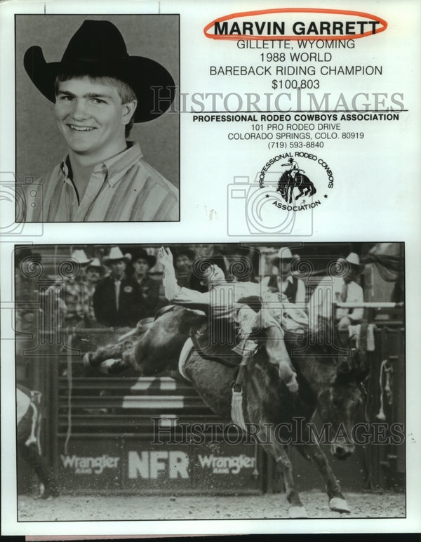 1989 Press Photo Marvin Garrett of Gillette, WY., World Bareback Riding ...