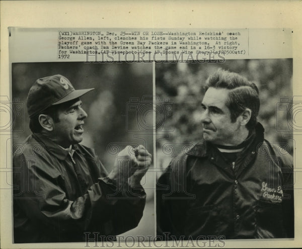 1972 Press Photo Redskins' coach George Allen and Packaers' coach Dan ...