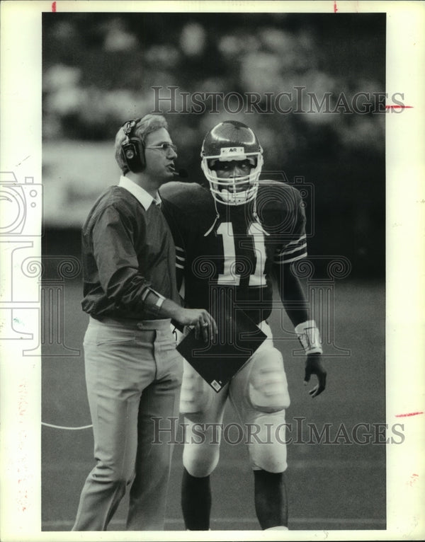 1989 Press Photo Houston coach John Jenkins; quarterback Andre Ware ...