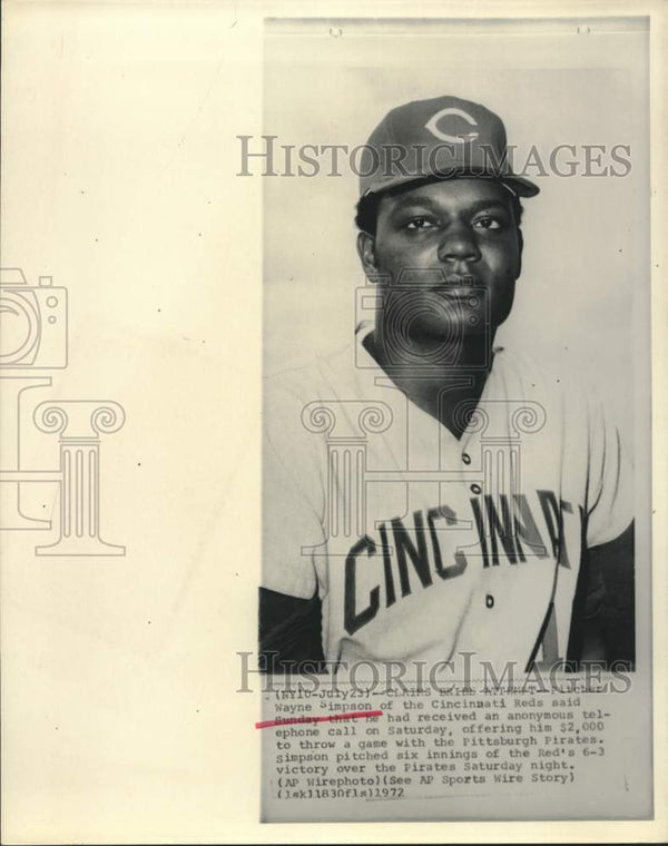 1972 Press Photo Pitcher Wayne Simpson of the Cincinnati Reds ...