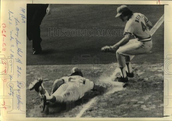 1974 Press Photo Houston Astros baseball player Lee May slides head ...