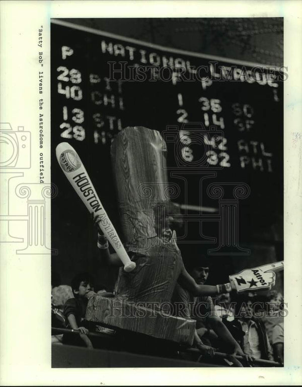 1985 Press Photo A woman baseball fan has gone batty for the Houston ...