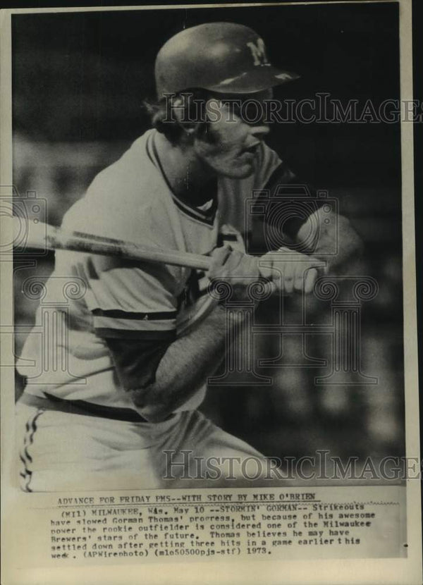 1973 Press Photo Milwaukee Brewers baseball player Gorman Thomas at bat ...