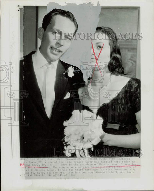 1959 Press Photo Deborah Power and Arthur Loew, Jr. marry in Las Vegas ...