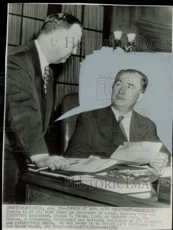 1953 Press Photo Martin Durkin and George Brown works at Washington ...