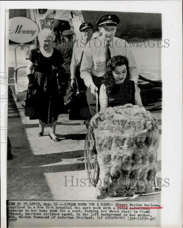1957 Press Photo Singer Marion Marlowe Returns Home to St. Louis After ...