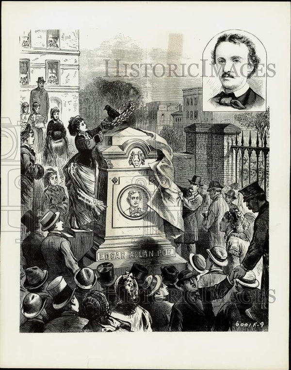 1960 Press Photo Artwork Showing Unveiling of Edgar Allan Poe Monument ...