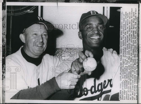 1952 Press Photo Brooklyn Dodgers Baseball Manager Charlie Dressen & J ...