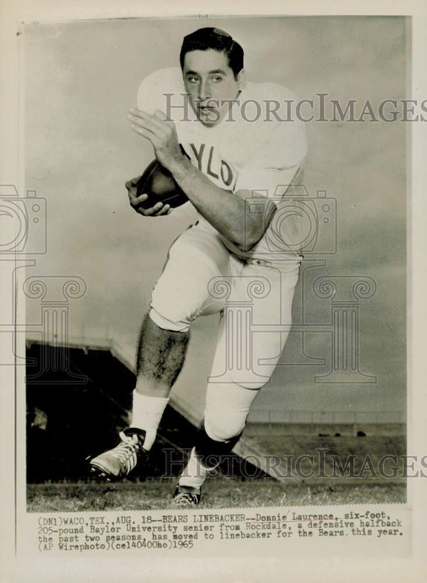 1965 Press Photo Donnie Laurence, Baylor University defense halfback ...