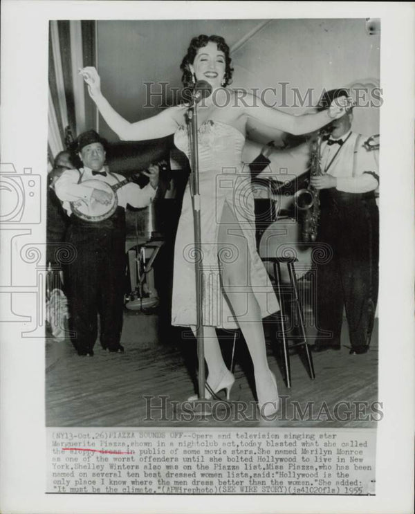 1955 Press Photo Marguerite Piazza shown in her nightclub act ...