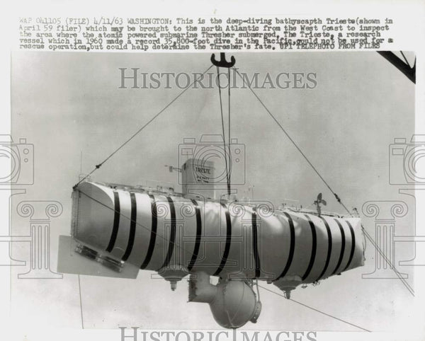 1959 Press Photo The deep diving bathyscaphe Trieste currently on the ...