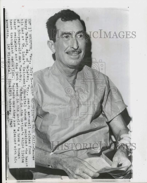 1968 Press Photo George DeBord recovering at St. Luke's after heart ...