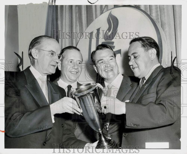 1954 Press Photo United Foundation officials pose with trophy at event ...