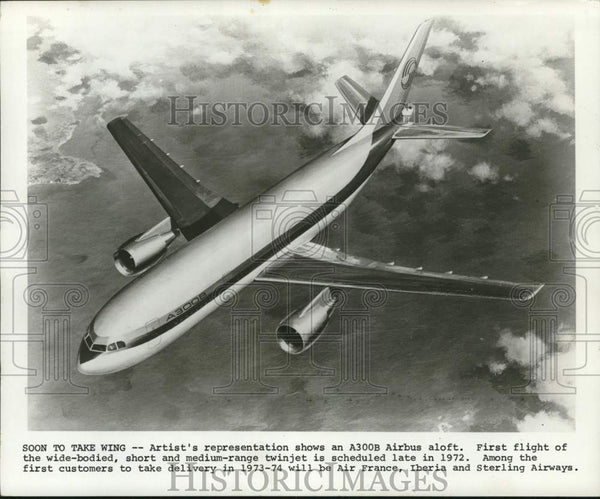 Press Photo An artist's conception of an A300 airbus during its first ...