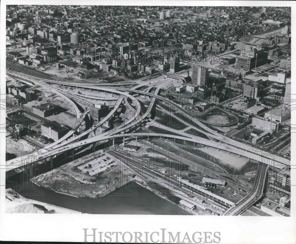 1969 Press Photo Aerial view of the Marquette Interchange, Milwaukee ...