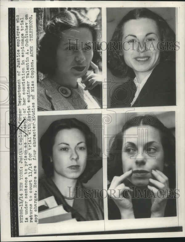 1949 Press Photo Four character photos of convicted spy, Judith Coplon ...