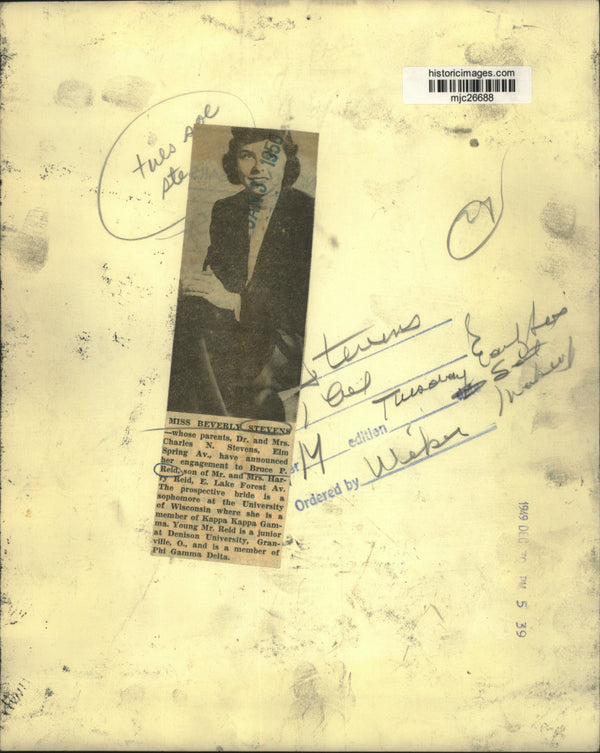 1956 Press Photo Beverly Stevens soon to be Mrs. Bruce P. Reid ...