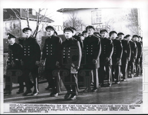 1956 Press Photo West German navy men marching in new uniforms ...